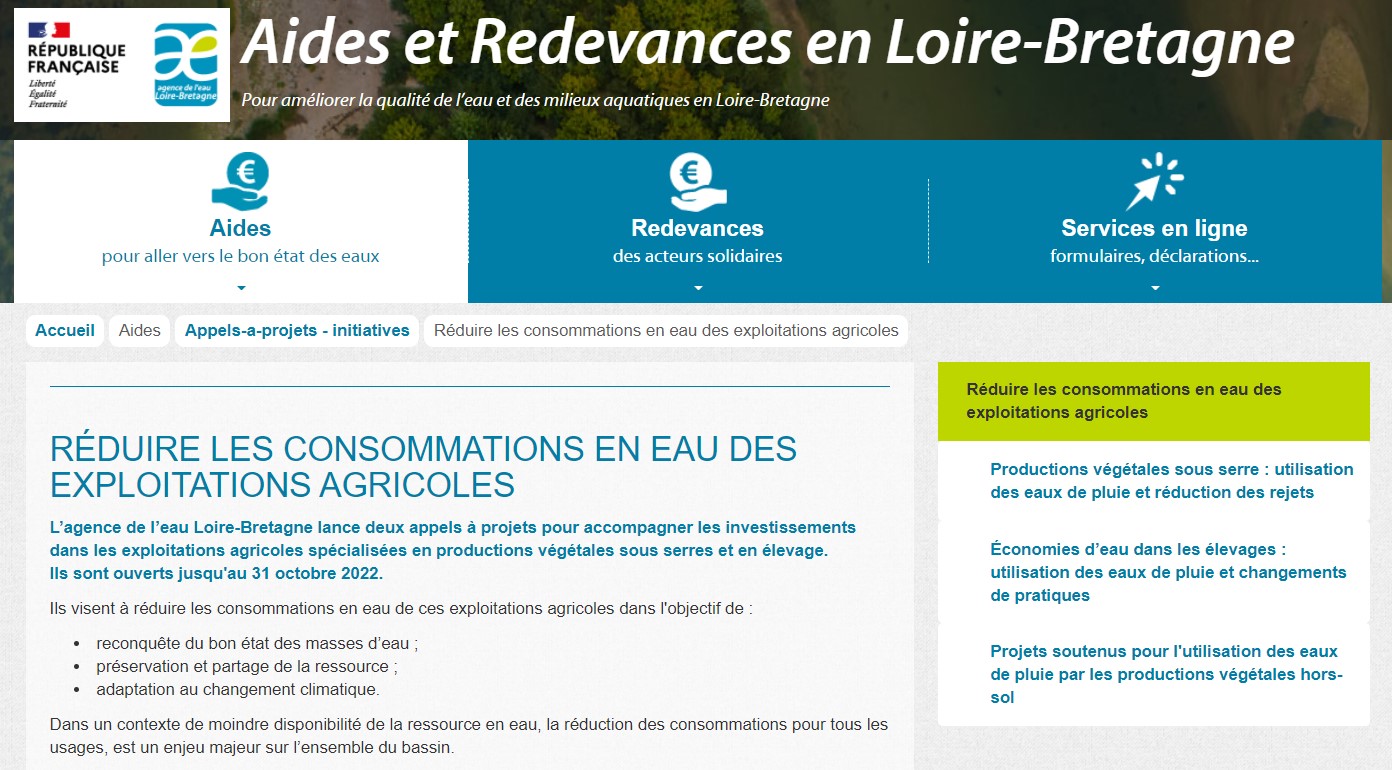 AELB | AAP économies d'eau | Creseb Bretagne